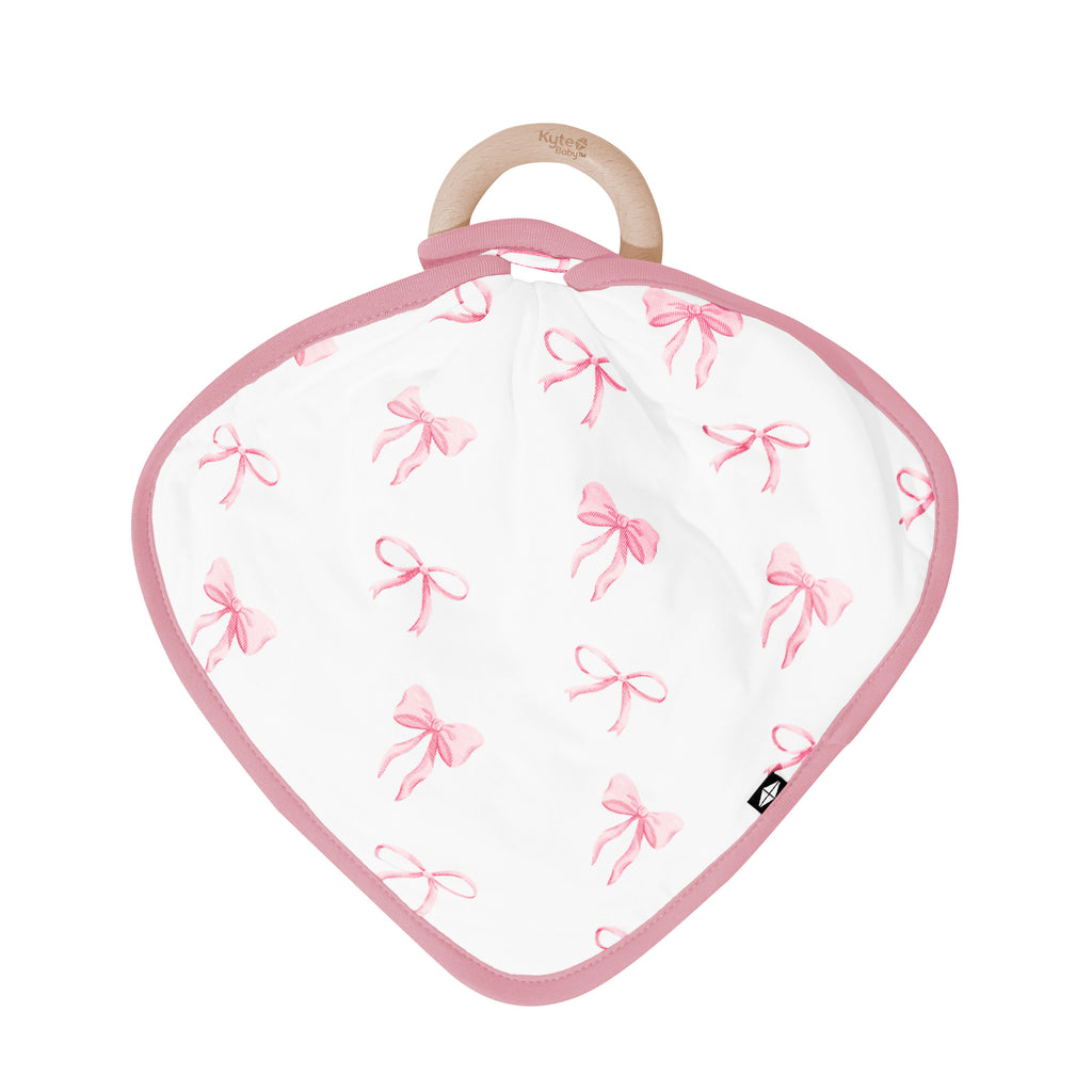 Lovey in Bow with Removable Wooden Teething Ring