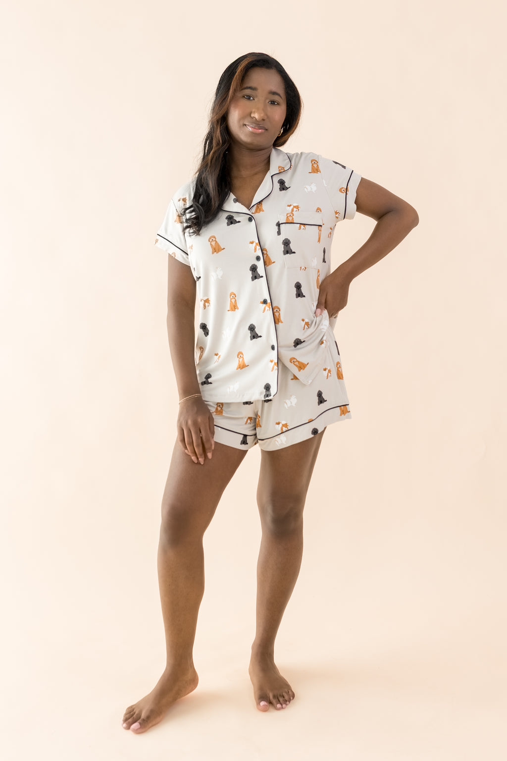 Women's Short Sleeve Pajama Set in Fluffy Dog