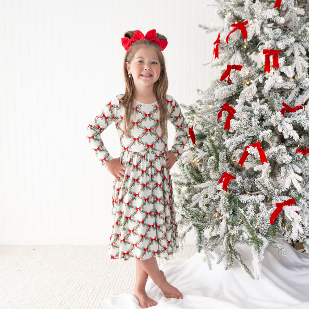 Long Sleeve Twirl Dress in Holiday Bow