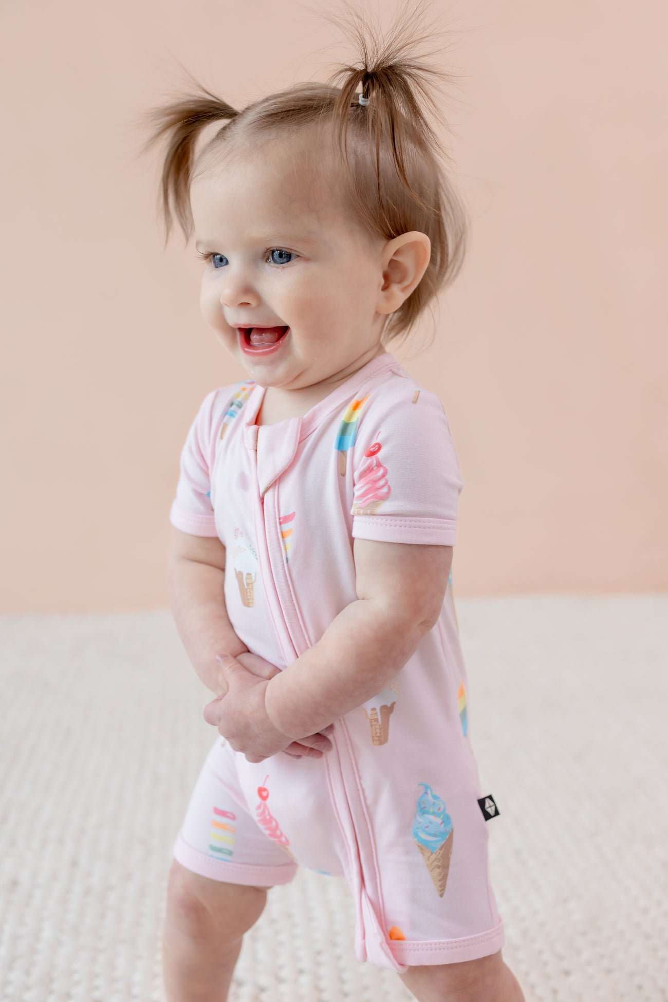 Zipper Shortall Romper in Sakura Ice Cream