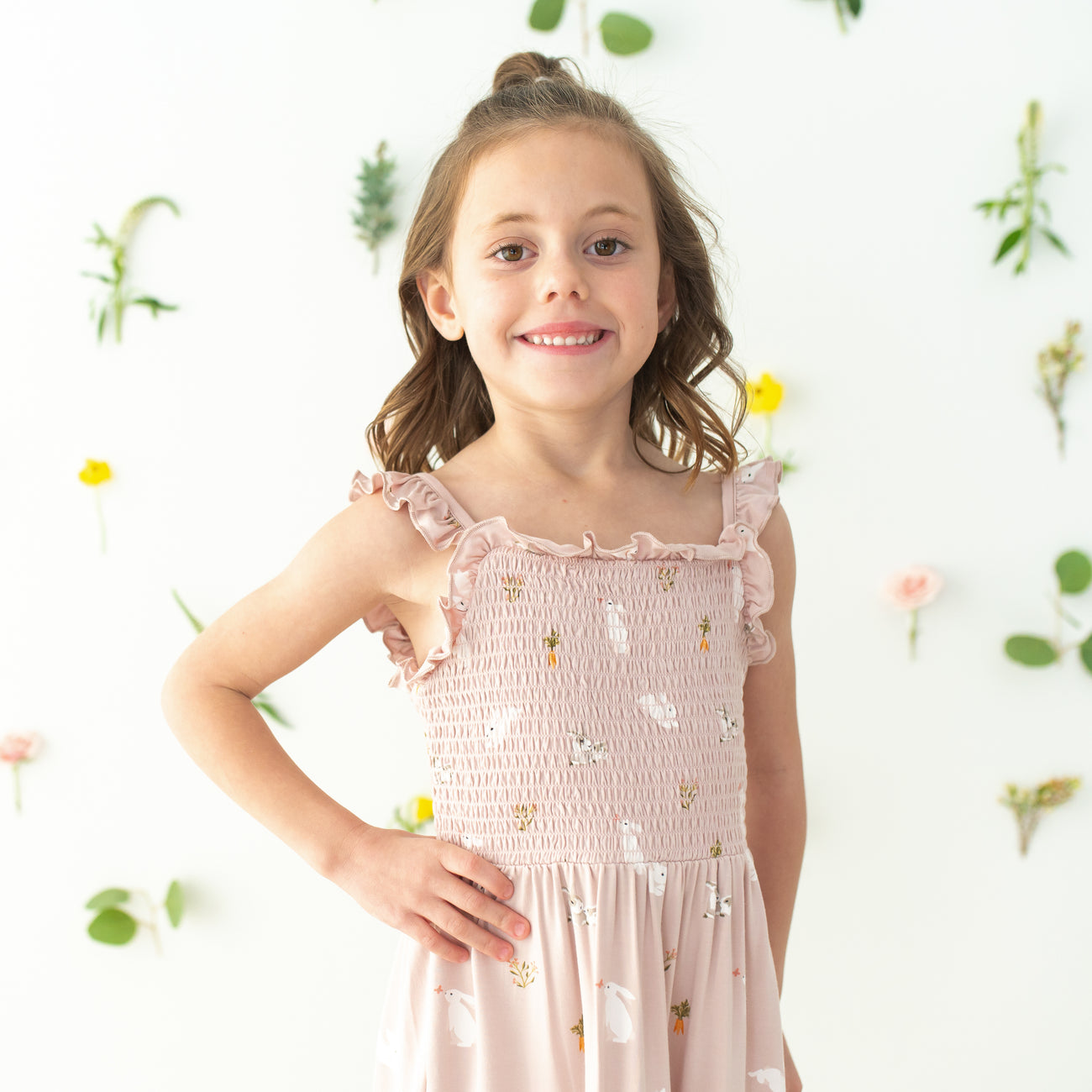 Smocked Dress in Blush Rabbit