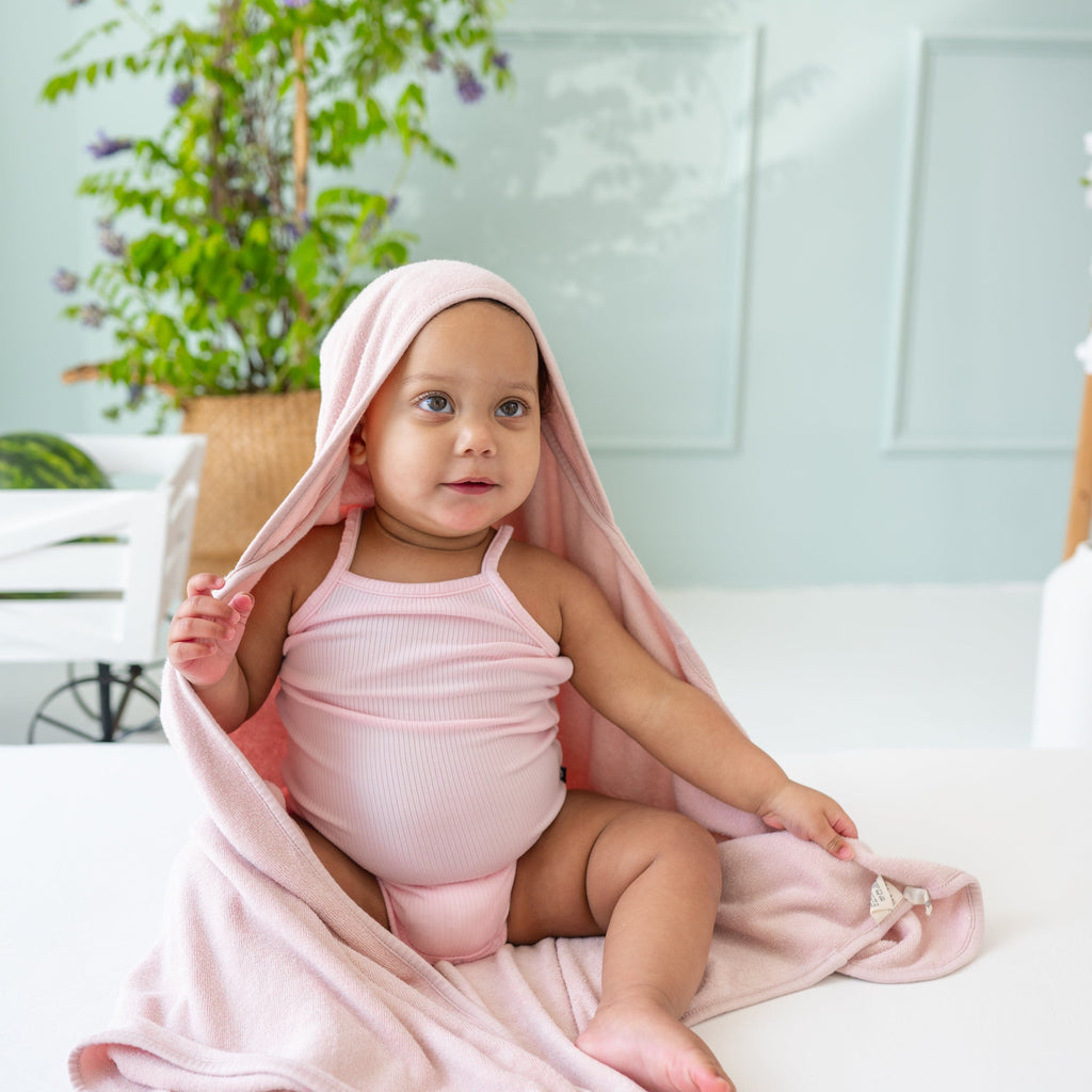 Hooded Infant Bath Towel in Blush | Bamboo Towel | Kyte Baby