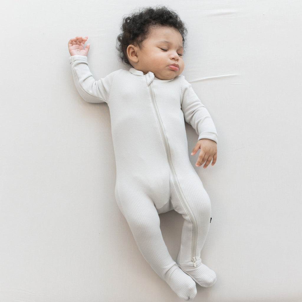 Ribbed Zipper Footie in Oat | Footie Pajamas | Kyte Baby
