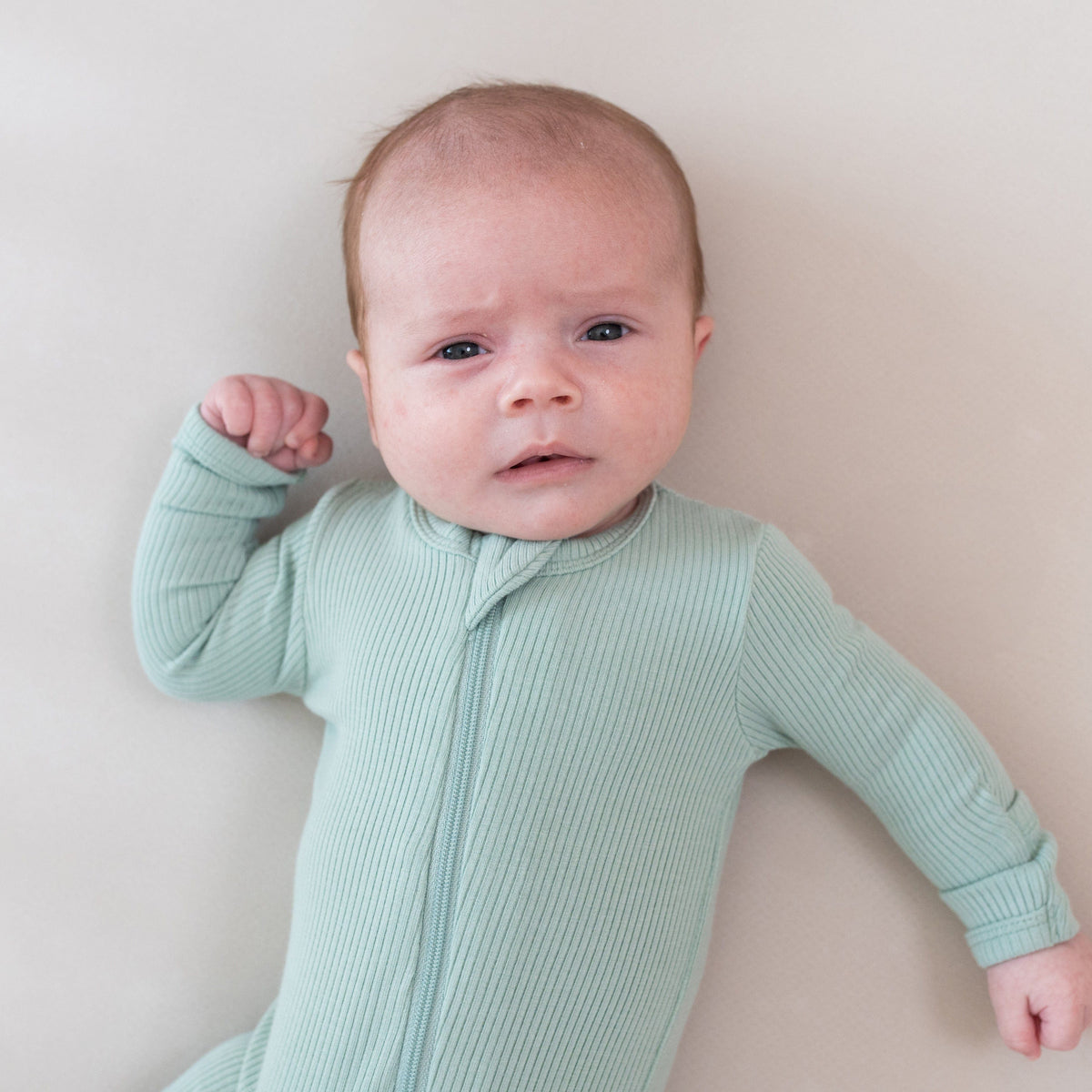 Ribbed Zipper Footie in Sage | Footie Pajamas | Kyte Baby