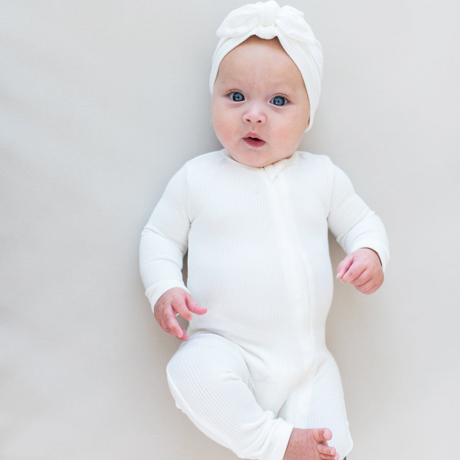 Ribbed Zipper Romper in Cloud | Bamboo Romper | Kyte Baby