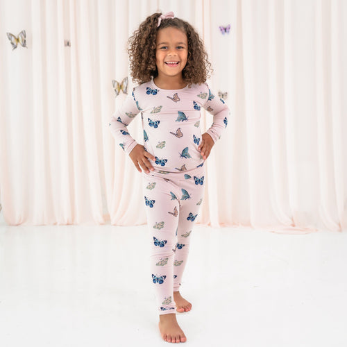 Long Sleeve Pajamas in Blush Butterfly