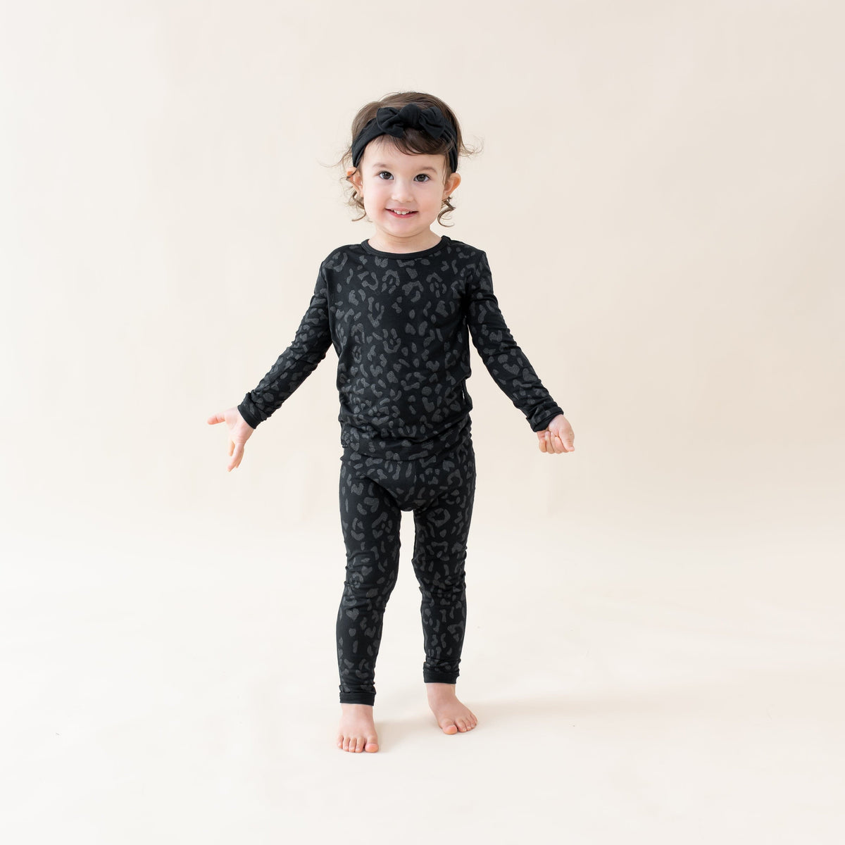 Long Sleeve Pajamas in Midnight Leopard