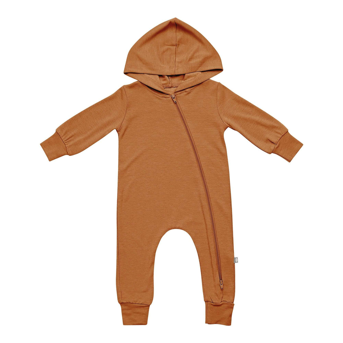 Bamboo Jersey Hooded Zippered Romper in Nutmeg