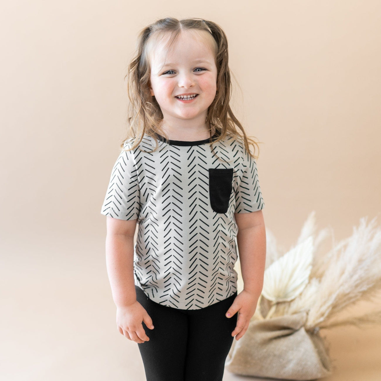 Toddler Crew Neck Tee in Khaki Herringbone